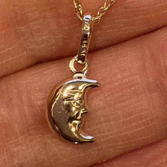 Jewelry | 14k Solid Yellow Gold Small Half Moon Face Charm | Poshmark